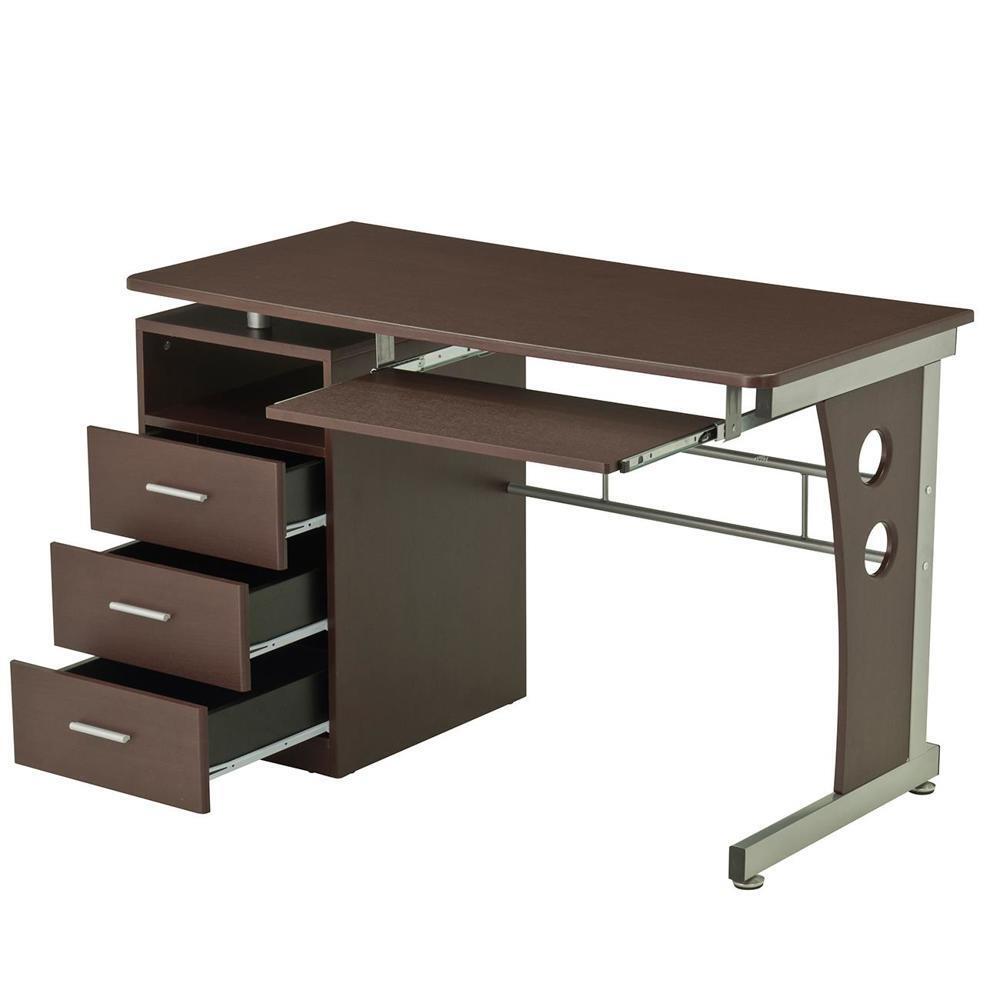 30" Height Steel Frame Chocolate Color Computer Desk with Ample Storage ...