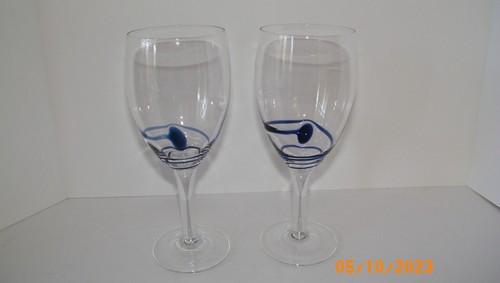 Cobalt Blue Drop w/Swirline Pier One Wine Goblet/BlownGlass Retired Set ...