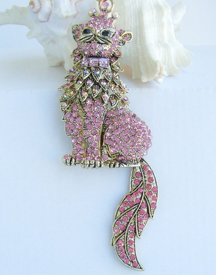 Charming Animal Cat Kitty Keychain Pendant Rhinestone Crystal KP05953 ...