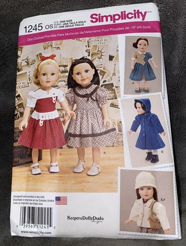 18" Doll Clothes Pattern Dress Hat Coat Purse Simplicity 1245 Vintage American | eBay