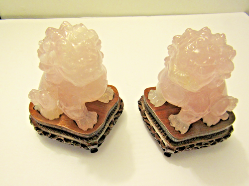 Rose Quartz Foo Dogs with Padded Case | eBay
