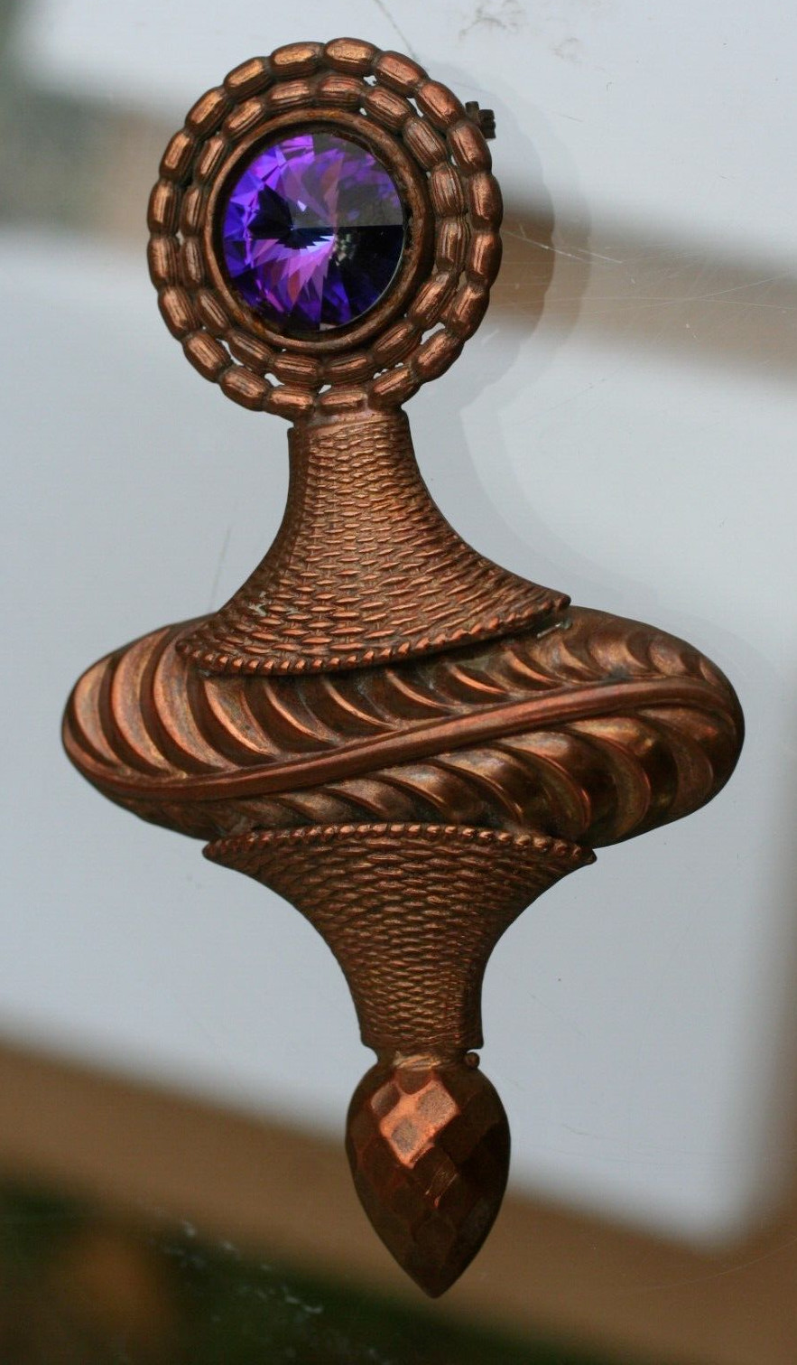 KATE HINES MODERNIST COPPER PIN WITH PURPLE RIVOLI ST… - Gem