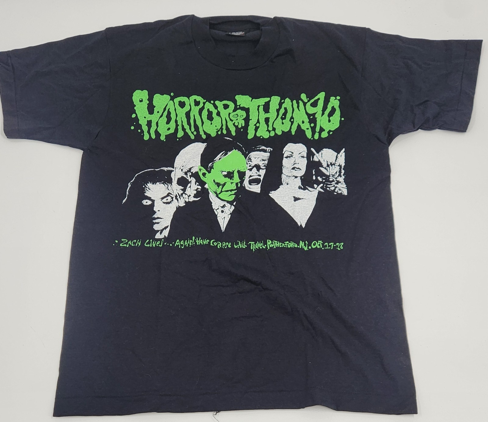 Vintage HORRORTHON '90 T-Shirt Dracula Frankenstein Wolfman Zach Size L Large | eBay