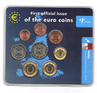 MALTA EURO SET 1 CENT-2 EURO 2008 UNC First Official Issue, Sealed ...