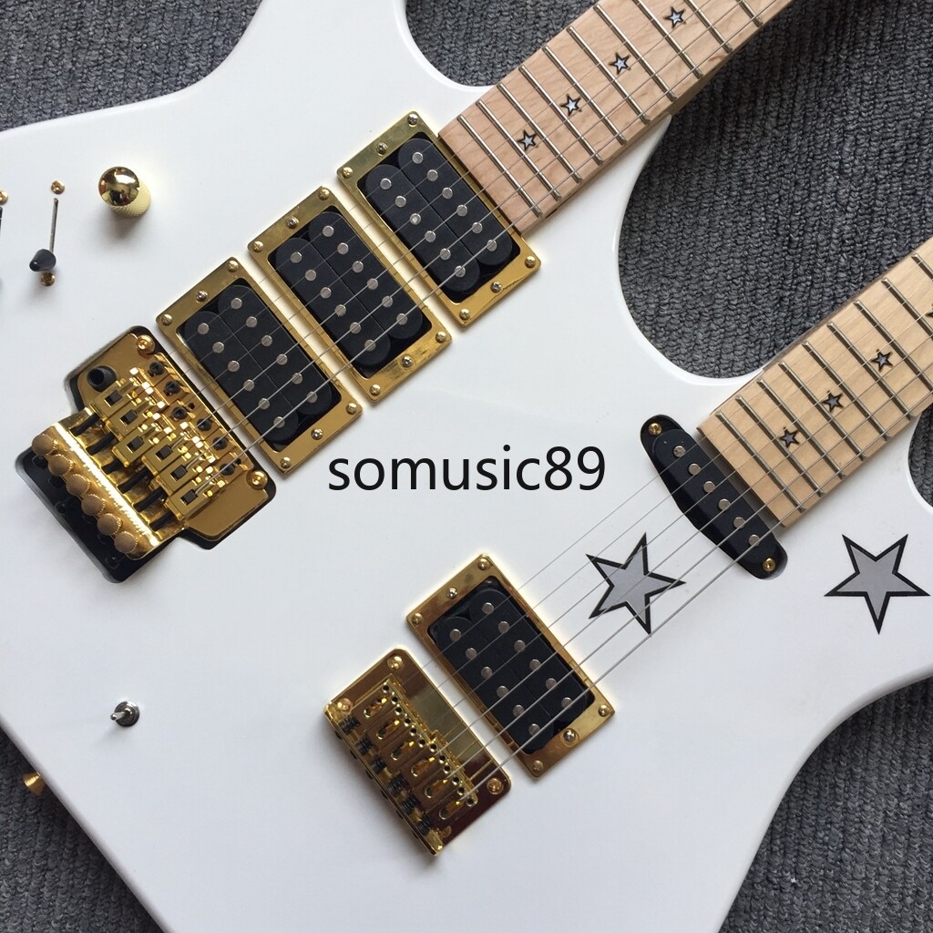 Left Handed Double Neck Electric Guitar Maple Fretboard Star Inlay Gold ...