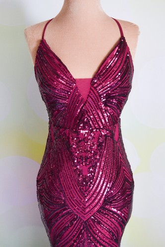Berry Long Formal Prom Pageant Sequin Party Evening Wedding Gown Dress ...