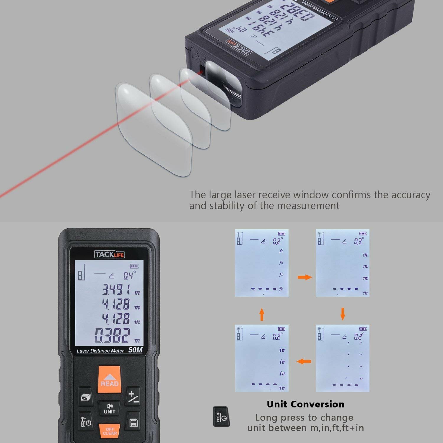 PRO Laser Measure 165Ft with Electronic Angle Sensor, Tripod Screw Hole ...