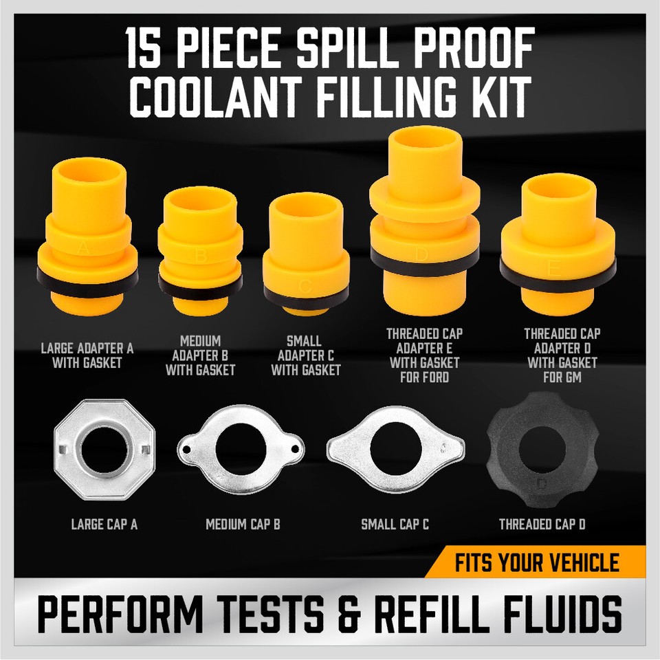 Spill Proof Radiator Coolant Filling Funnel Kit 15-pcs Cooling System ...