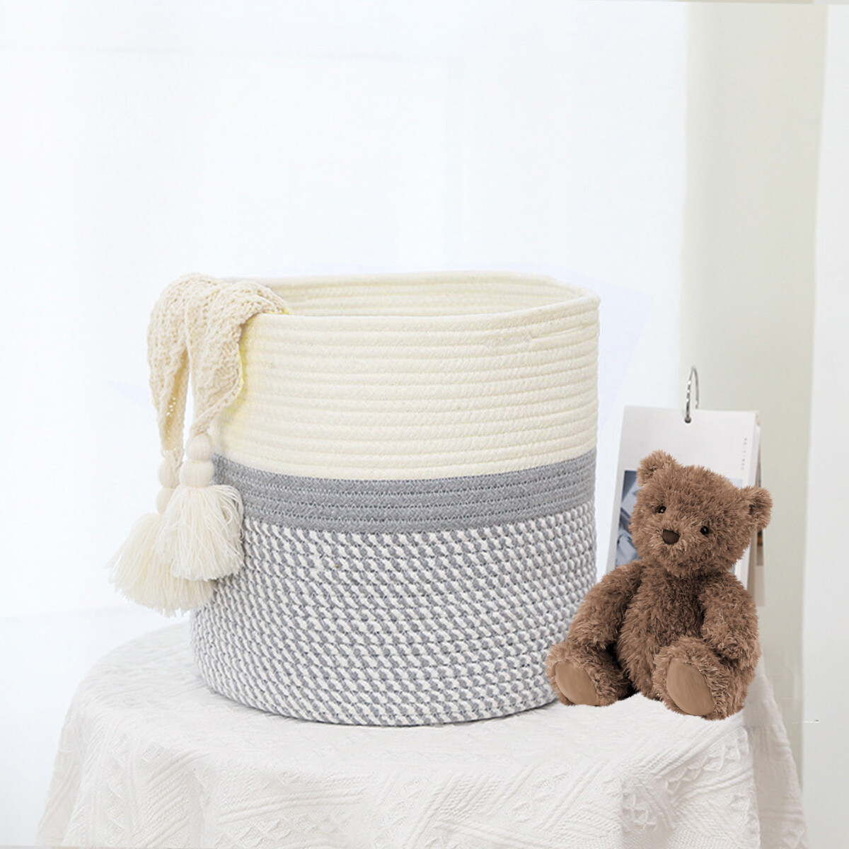 Woven Basket Cotton Rope Woven Storage Bin with Handle Large Capacity ...