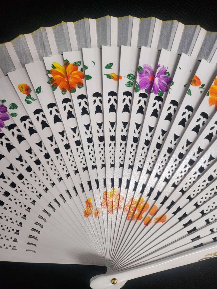 Vintage Inspired Spanish double Side Folding Bridgerton party Wood Fan ...