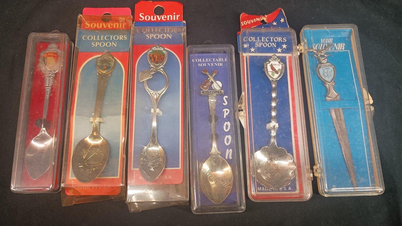 Lot Of 6 Vintage Souvenir Collector Silver Tone Spoons In Cases | eBay