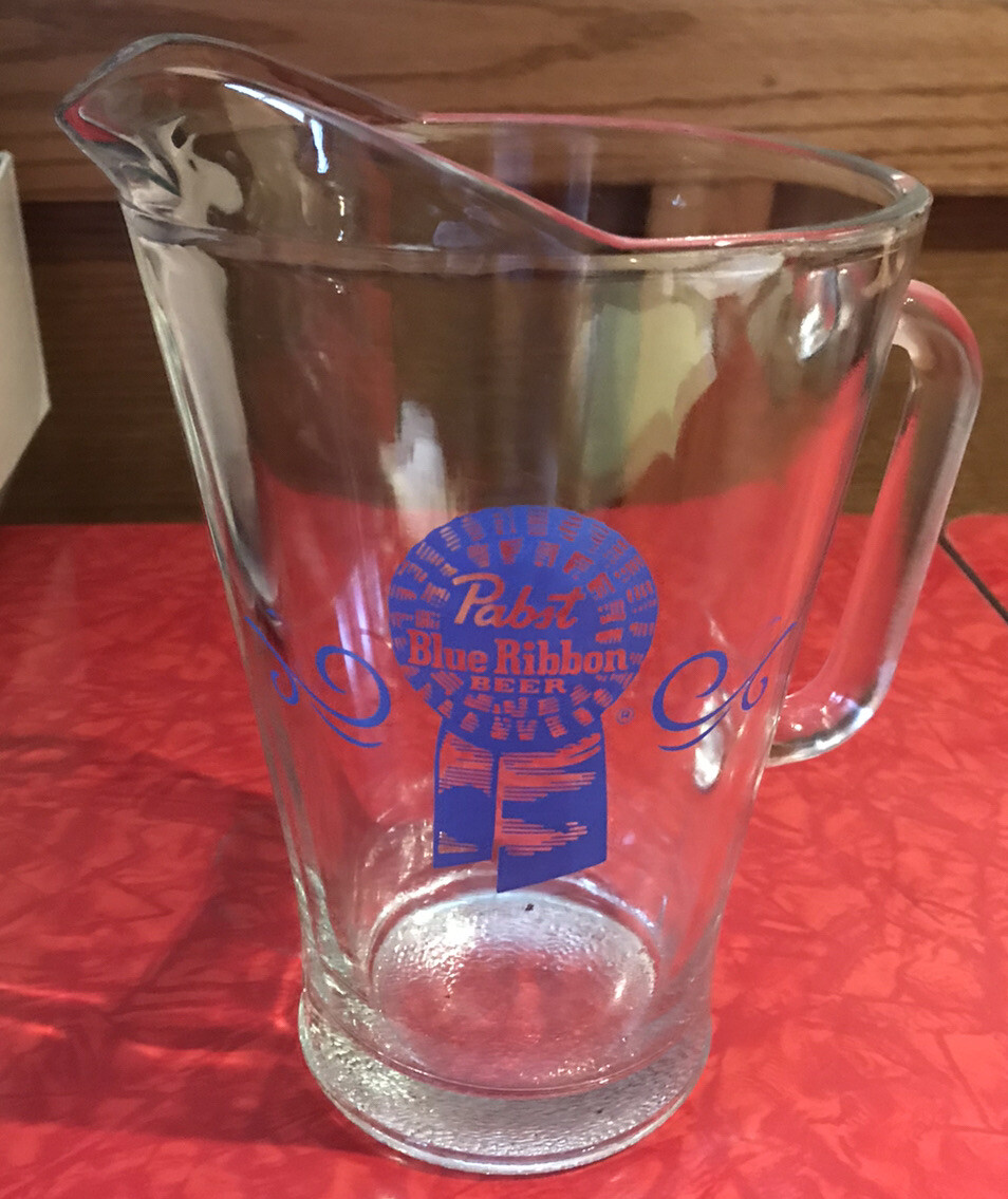 PABST BLUE RIBBON PBR VINTAGE LARGE & HEAVY GLASS BEER PITCHER | eBay