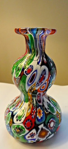 Murano Art Glass Close Packed Millefiori Murrini Gourd Vase Colorful | eBay