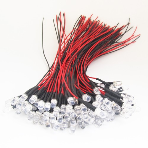 10pcs Transparent 5mm LED in Red/Yellow/Blue/Green Light w/10cm Wire w ...