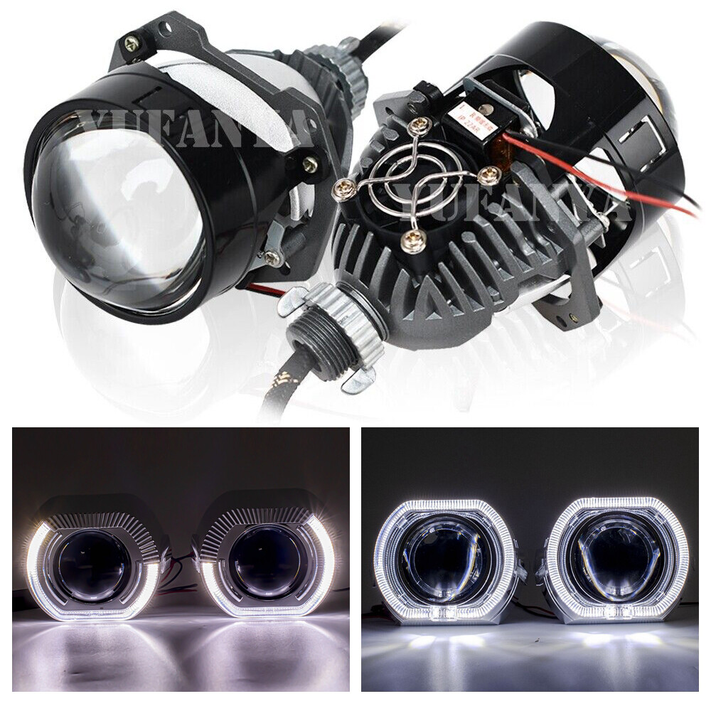 2.5'' LED Projector Lens Headlight LED Angel Eye Shrouds H4 H7 9005 ...