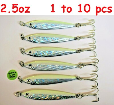 1 to 10 Pieces 2.5oz GLOW Mega Live Bait Metal Jigs Saltwater Fishing ...