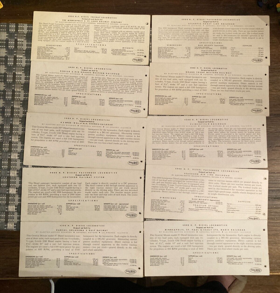 LOT 10 VINTAGE GENERAL MOTORS LOCOMOTIVES BUILDER PHOTO CARD Train ...