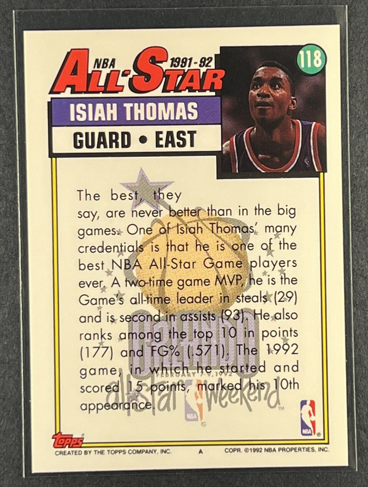 Isiah Thomas #118 1992-93 Topps Detroit Pistons AS | eBay