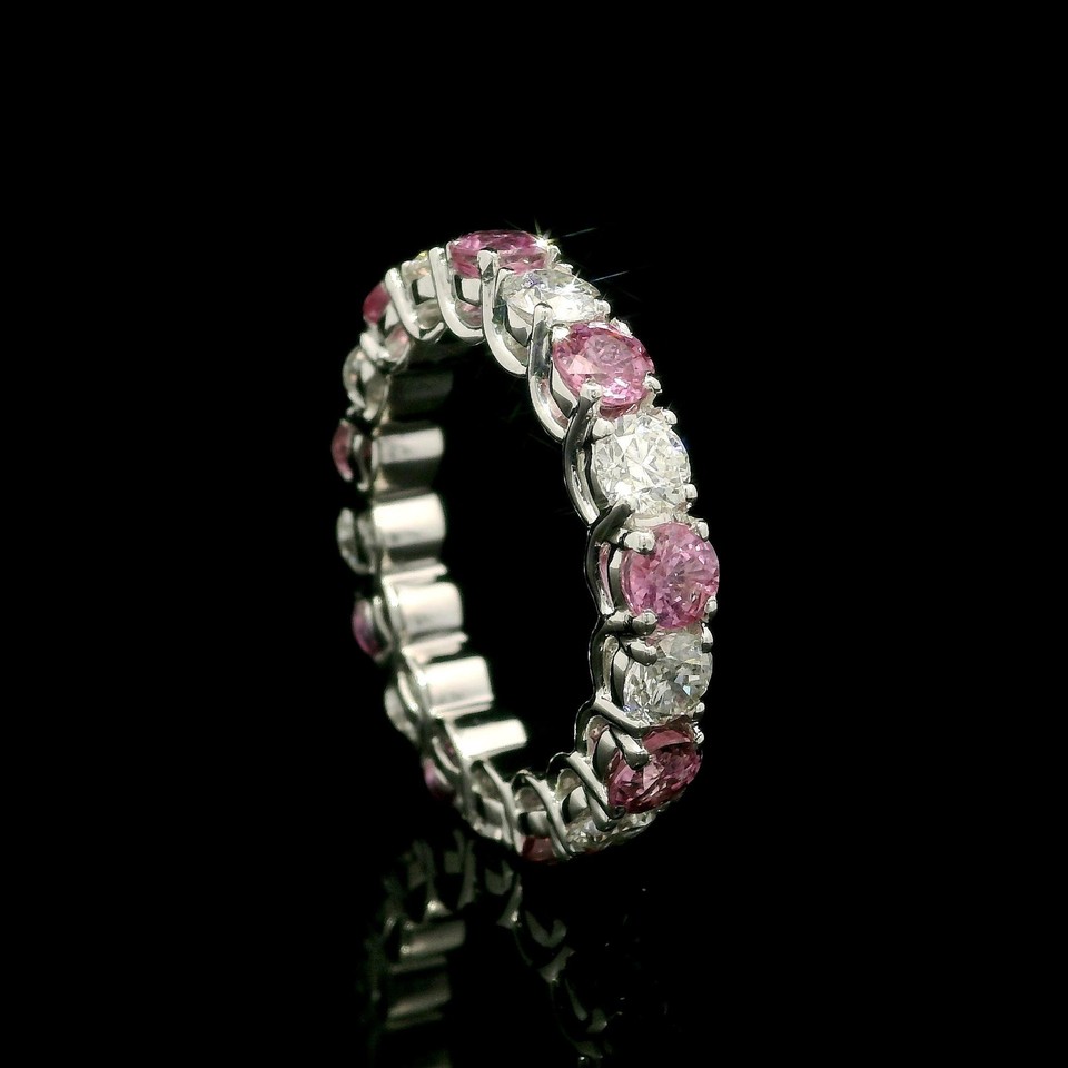 Effy 14k White Gold Alternating 5.25ctw Pink Sapphire Diamond Eternity ...