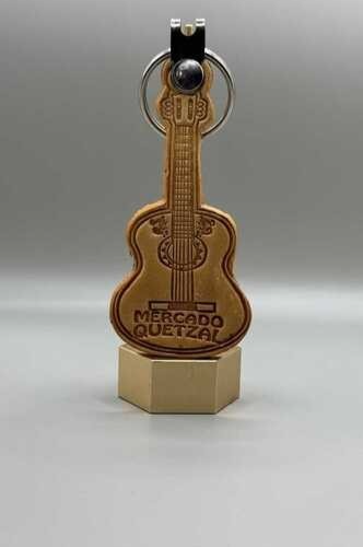 Handmade Tooled Leather Guitar Keychain Mexican Artisan Keyring Folk ...