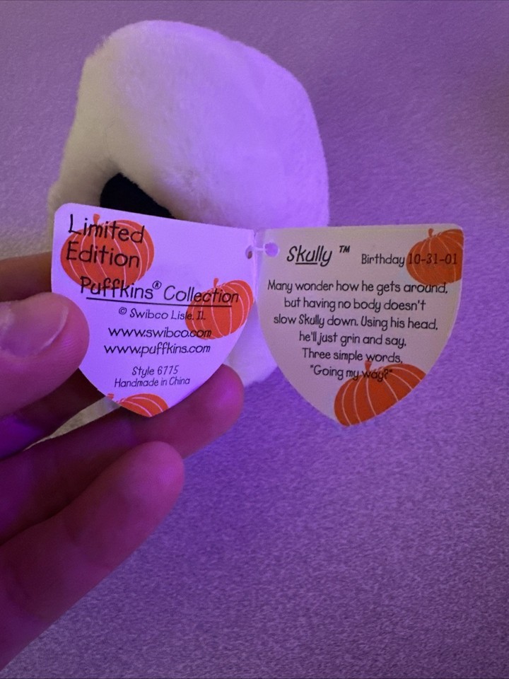 Vtg Puffkins Skully Halloween Skull Head Beanie Bean Bag Plush 4” Tags ...