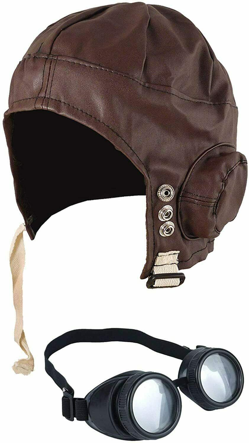 Fancy Dress Biggles Pilot Aviator Hat with Pilot Glasses WW2 1940s ...