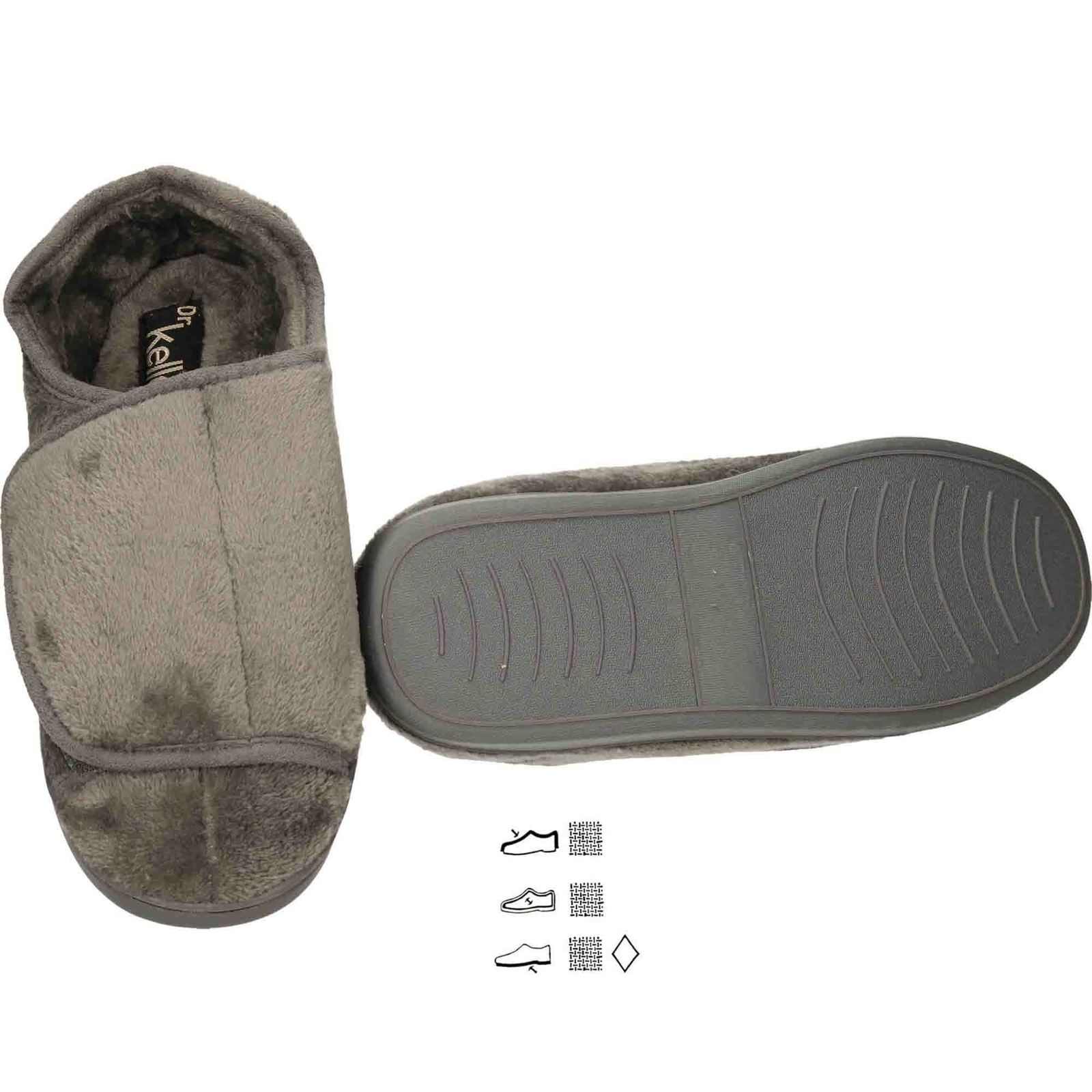 Mens Grey Lightweight Slippers House Shoes Rip Tape Soft Fleece Comfy ...