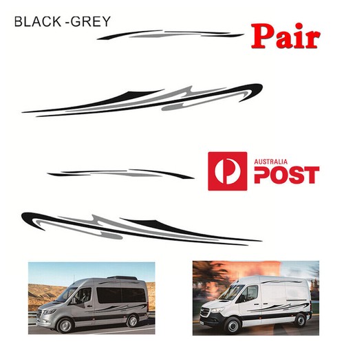 2x Black & Gray Caravan Camper RV Side Body Stickers Long Stripe ...