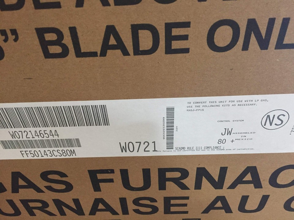 RHEEM/FUJITSU FF50143CS80M 50000 BTU UPFLOW/HORIZONTAL ECM GAS FURNACE ...