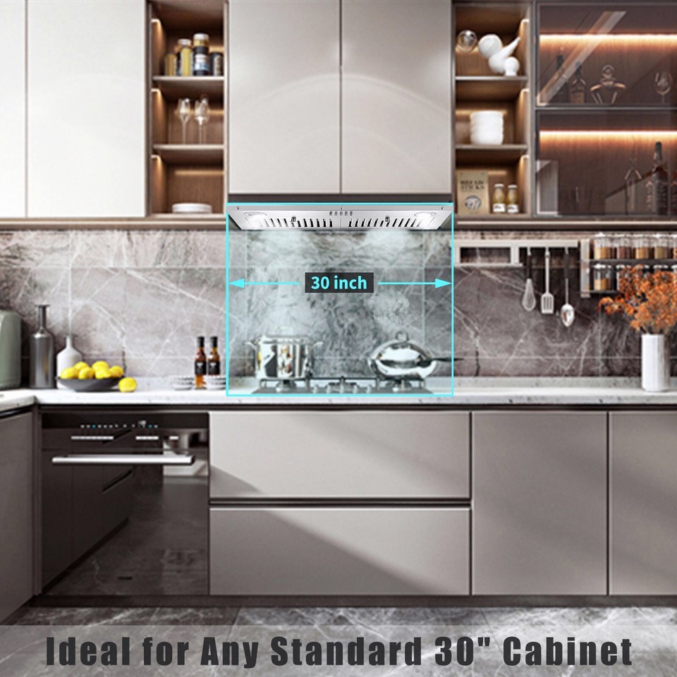 Built-in 30in Range Hood 800CFM Kitchen Insert Vent Stainless Steel 3 ...