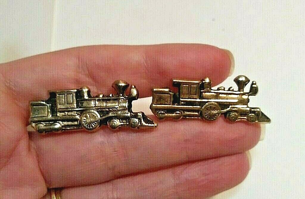 Vintage Locomotive Train Steam Engine Cufflinks Gold… - Gem