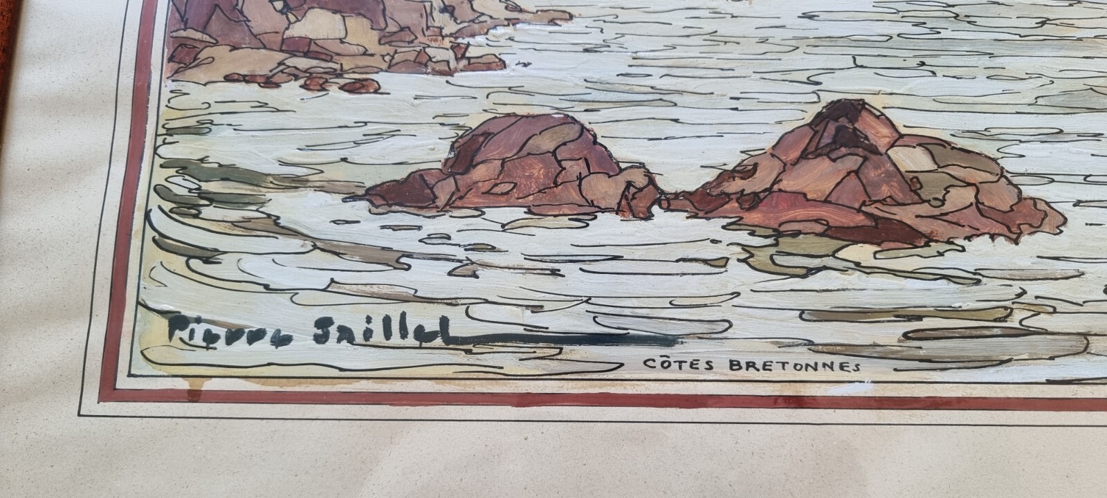 Painting Landscape Marin Edge Sea " Ribs Brittany " Signed Stone ...