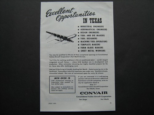 1951 Convair Aircraft vintage "Help Wanted" ad from private estate ...