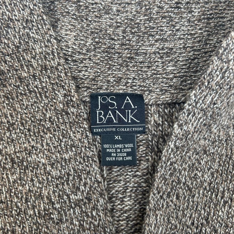 Jos A Bank Lambswool Cardigan Sweater Mens Brown Heather Elbow Patches ...