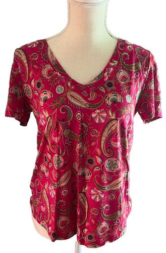 LOFT Size S Raspberry Colored Paisley Floral V Neck T Shirt Top | eBay