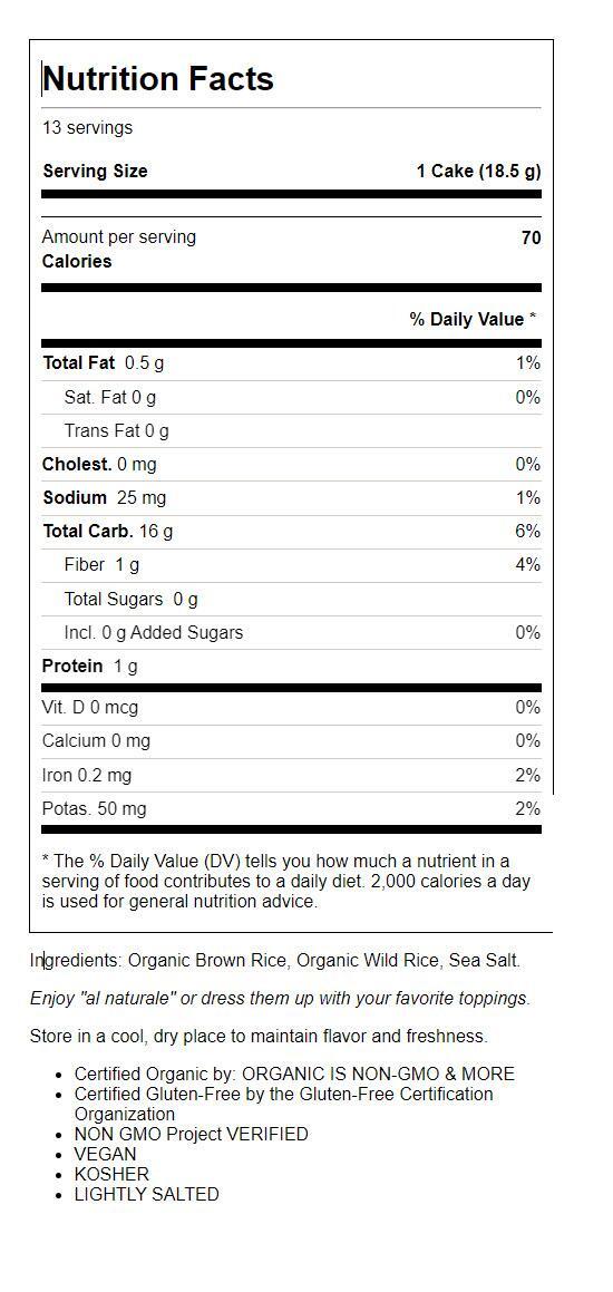 Lundberg Family Farms Organic Wild Rice Cake Case of 12 8.5 Oz. Gluten ...