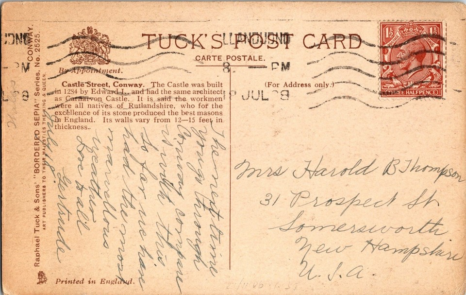 Tucks Bordered Sepia 2525 Castle Street, Conway Conwy Wales Vintage ...