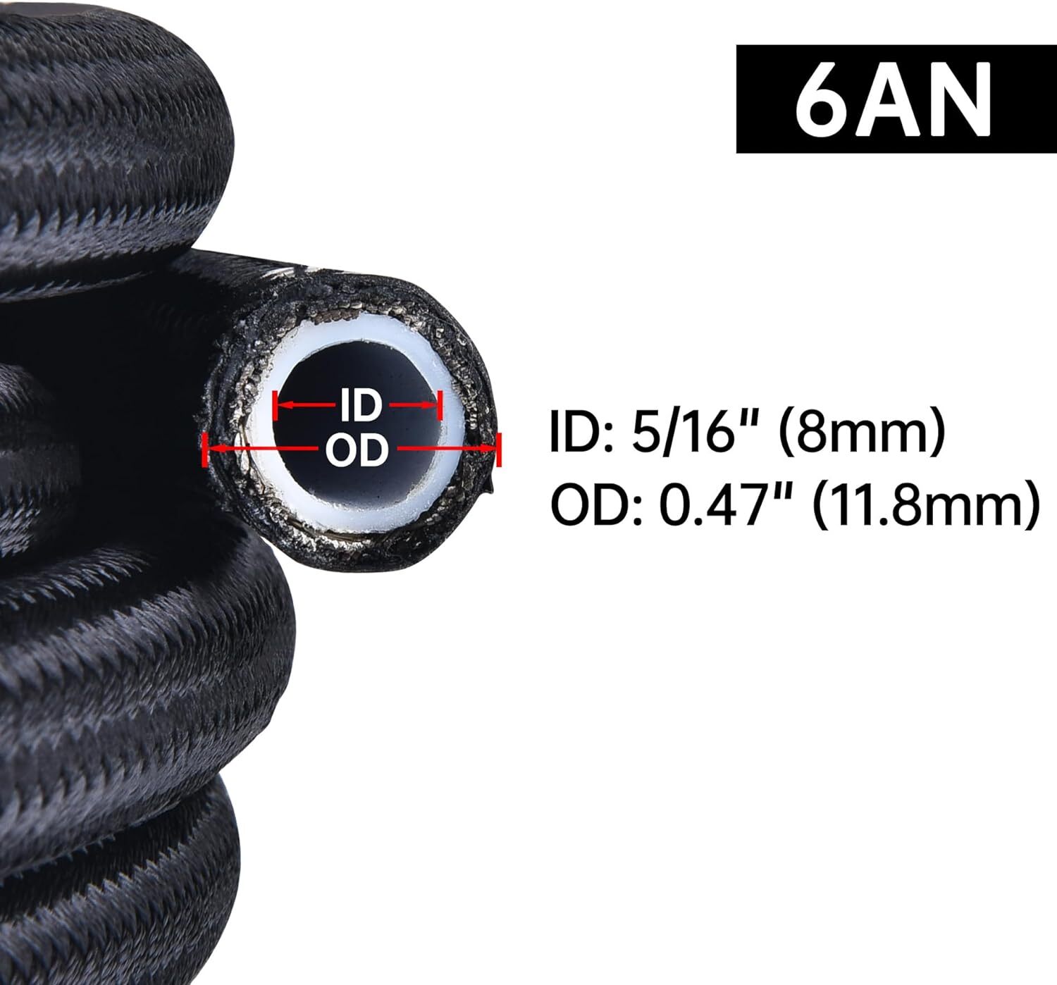 6AN 3/8" PTFE E85 Nylon Braided Fuel Line Hose 20FT LS Swap EFI Fuel ...