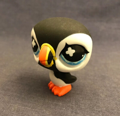 Littlest Pet Shop Puffin Penguin 654 Black Authentic LPS Bird Blue Eyes ...