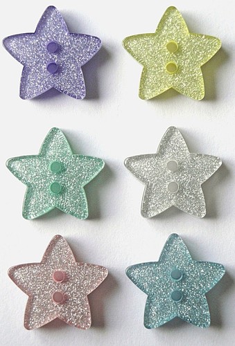 Glittery 18mm Star Buttons, Sparkly Stars, in 6 Gentle Colours, Pack of ...