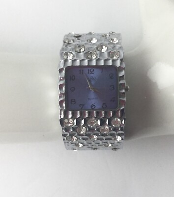Uss Quartz Cuff Watch Blue Face Embellished With Rhinestones, Silver | eBay