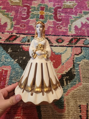 VTG Lillian Vernon golden detail lady large napkin holder 9" ceramic ...