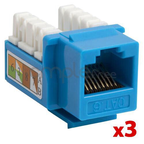 Cat6 Punch Down Keystone Jack RJ45 CAT6 Blue Lot of 3 NEW 619162082238 ...
