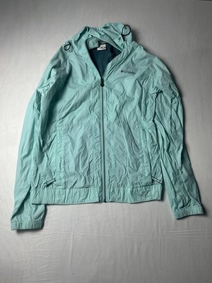 Columbia Women’s Large Teal Rain Jacket Waterproof Packable Coat Aqua ...