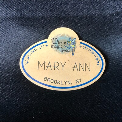 Vintage Disney Cast Member Name Tag Mary Ann Brooklyn Tinkerbell | eBay