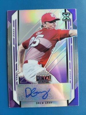 Drew Gray 2021 LEAF METAL DRAFT ROOKIE RC PURPLE PORTRAITS AUTO #D 24/ ...