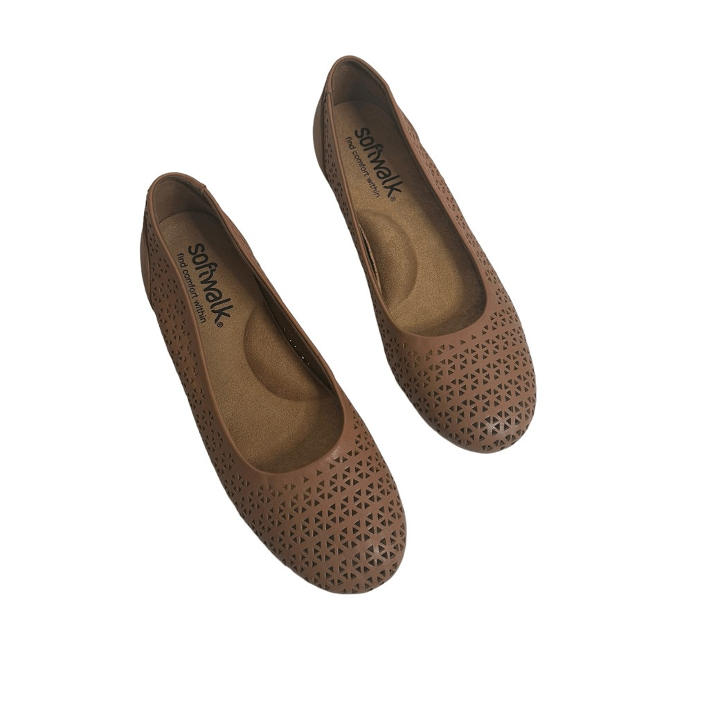 SoftWalk Sonoma Ballet Flats Tan Laser Cut Size 8.5 N… - Gem