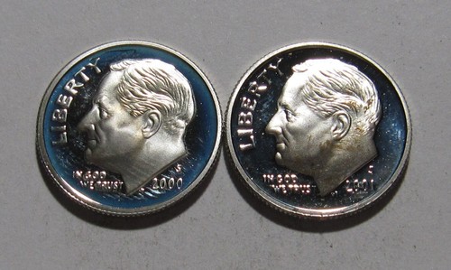 2000 S & 2001 S (both Silver) Roosevelt Dime Proof - BU Condition ...