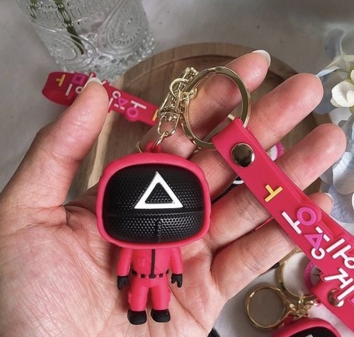 Triangle Guard Mask Squid Game Red Keychain Lanyard Backpack Purse ...
