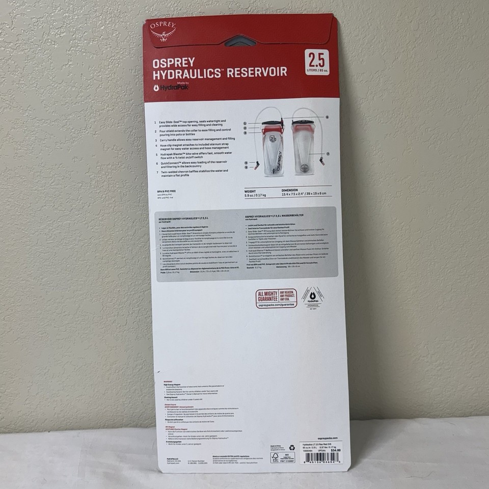 Osprey Hydraulics LT 2.5L Water Reservoir with Bite Valve, Red 2.5 L ...